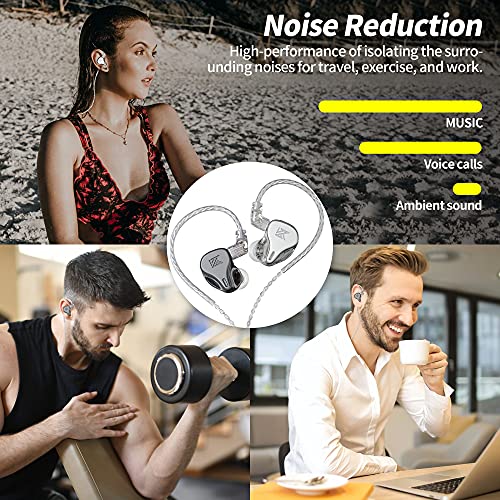 KZ DQ6 IEM in-Ear Monitor Headphones Wired, Professional Stereo Earphones HiFi Deep Bass Noise Isolating Sport Earbuds with Detachable Cables(Silver with Mic)