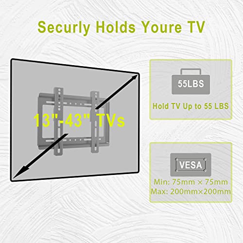 TV Wall Mount Bracket Low Profile Fixed for 13-43 Inch LED, LCD and Plasma TVs Flat Screen, Universal TV Monitor Mount Fits 8" Wood Studs VESA 200x200mm by Nuyoah