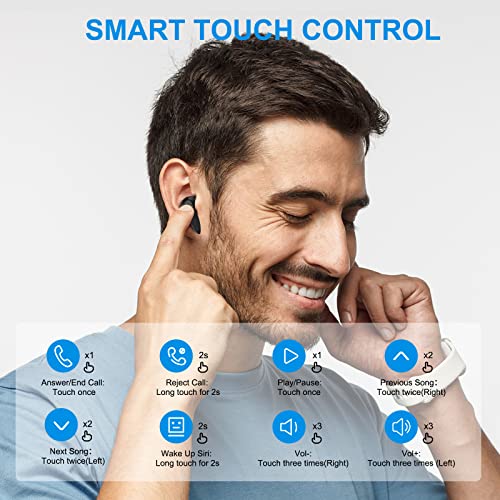 ACAGET Wireless Earbuds for iPhone 13 Pro Max 14 Plus Bluetooth Headphones Lightweight Touch Control Stereo Earphones with Charging Case Built-in Mic Headset for Galaxy A53 S23 Samsung S22 Ultra Black