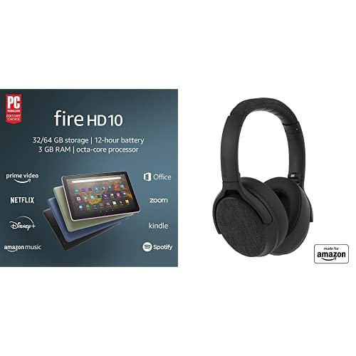 Tablet Bundle: Includes Amazon Fire HD 10 tablet, 10.1", 1080p Full HD, 64 GB (Black) & Made for Amazon Active Noise Cancelling Bluetooth Headphones (Black)