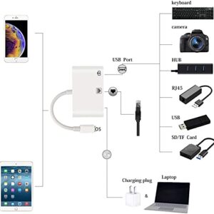 Lightning to Ethernet Adapter, [Apple MFi Certified] 3 in 1 Network Adapter Compatible with Mobile Phone Pad to USB Camera Adapter/SD Card Reader/USB OTG Adapter High-Speed(White)