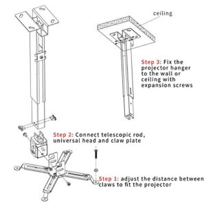 Tonalee Projector Mount Wall or Ceiling Projection Mount Bracket with Adjustable Height and Extendable Arms Mount for Home and Office Projector