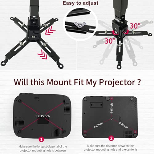 Tonalee Projector Mount Wall or Ceiling Projection Mount Bracket with Adjustable Height and Extendable Arms Mount for Home and Office Projector