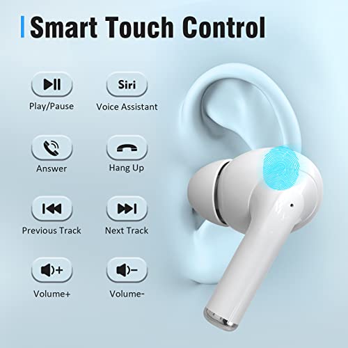 Chof A3 Wireless Earbuds Bluetooth Call Noise Cancelling Ear Buds with Microphones, Auto Pairing in Ear Headphones, 36H Playtime, Premium Stereo Earphones for Sport Home Office White