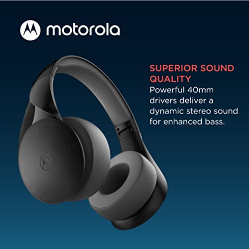 Motorola Bluetooth Wireless Headphones with Microphone, Moto XT500+ Over-Ear Headphones in-Line Control for Calls - Foldable Head Phones, Adjustable Headband, Clear Sound - Black