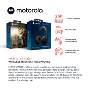 Motorola Bluetooth Wireless Headphones with Microphone, Moto XT500+ Over-Ear Headphones in-Line Control for Calls - Foldable Head Phones, Adjustable Headband, Clear Sound - Black