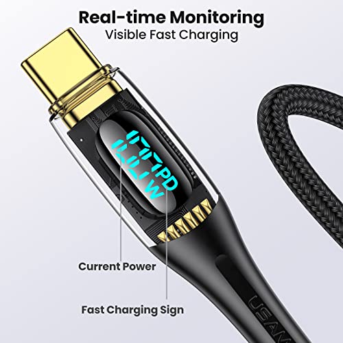 100W USB C to USB C Cable 6.6ft Fast Type C Charger with LED Display PD 5A PD/QC Type C Charging Translucent Cable for Samsung Galaxy S22, iPad, MacBook, Pixel Google, LG and More