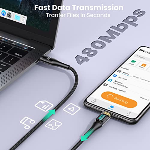 100W USB C to USB C Cable 6.6ft Fast Type C Charger with LED Display PD 5A PD/QC Type C Charging Translucent Cable for Samsung Galaxy S22, iPad, MacBook, Pixel Google, LG and More