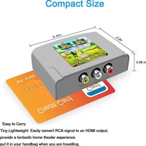 Dingsun RCA to HDMI Converter, V22B Mini RCA/ Composite/ CVBS/ AV to HDMI Video Audio Converter Adapter 1080P Supports 4:3/16:9 switche Compatible Xbox/ PS2/ WII/ SNES/ N64/ VHS/ VCR/ DVD ect.