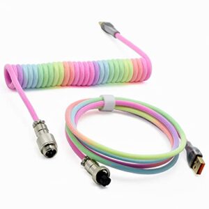 zdawnn braided keyboard cables 1.5m coiled type-c to usb a with detachable aviator connector.for gaming keyboard/tablet (rainbow)