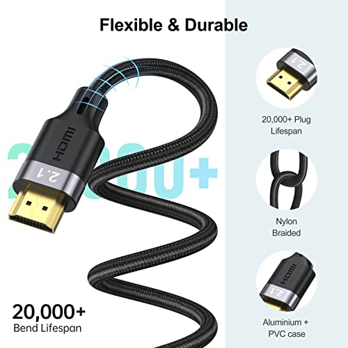 8K HDMI Cable 1 Feet 2-Pack, Short HDMI to HDMI Cable Ultra High Speed HDMI 2.1 Cord (Supports 8K@60Hz, 4K@120Hz, 2K, 1080P, eARC, HDR, 3D) Compatible for Laptop, PC, Monitor, HDTV, PS4/5 and More