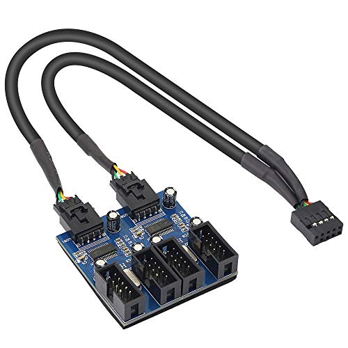 Motherboard USB 9 Pin Header Hub Male 1 to 2/4 Female USB 2.0 Splitter Extension Cable, USB 9-pin Internal Cable 9 pin Connector Adapter for Port Multiplier (35cm)