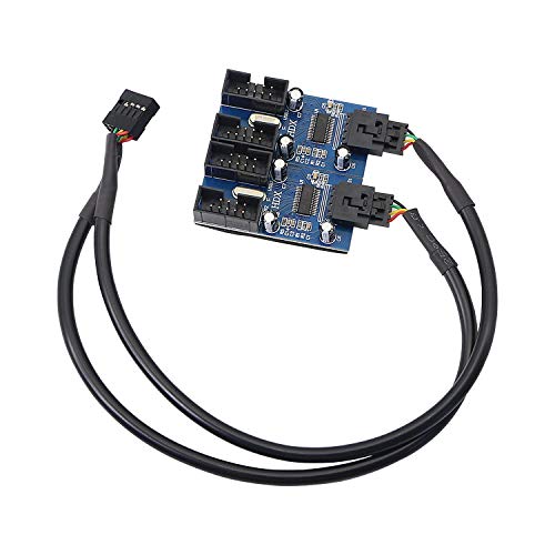 Motherboard USB 9 Pin Header Hub Male 1 to 2/4 Female USB 2.0 Splitter Extension Cable, USB 9-pin Internal Cable 9 pin Connector Adapter for Port Multiplier (35cm)