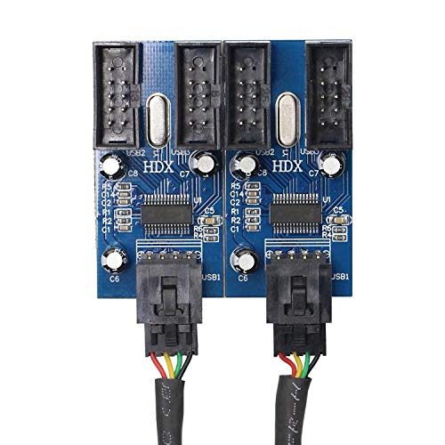 Motherboard USB 9 Pin Header Hub Male 1 to 2/4 Female USB 2.0 Splitter Extension Cable, USB 9-pin Internal Cable 9 pin Connector Adapter for Port Multiplier (35cm)