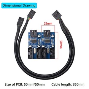 Motherboard USB 9 Pin Header Hub Male 1 to 2/4 Female USB 2.0 Splitter Extension Cable, USB 9-pin Internal Cable 9 pin Connector Adapter for Port Multiplier (35cm)