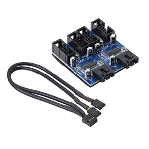 Motherboard USB 9 Pin Header Hub Male 1 to 2/4 Female USB 2.0 Splitter Extension Cable, USB 9-pin Internal Cable 9 pin Connector Adapter for Port Multiplier (35cm)