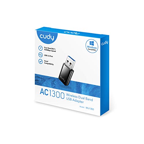 Cudy WU1300 AC 1300Mbps WiFi USB Adapter for PC, USB 3.0, USB WiFi Dongle, 5Ghz /2.4Ghz, WiFi USB, USB Wireless Adapter for Desktop/Laptop, Compatible with Windows Vista /7/8/8.1/10, mac OS, Linux