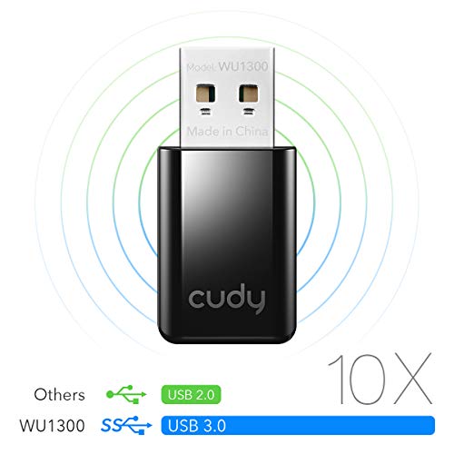 Cudy WU1300 AC 1300Mbps WiFi USB Adapter for PC, USB 3.0, USB WiFi Dongle, 5Ghz /2.4Ghz, WiFi USB, USB Wireless Adapter for Desktop/Laptop, Compatible with Windows Vista /7/8/8.1/10, mac OS, Linux