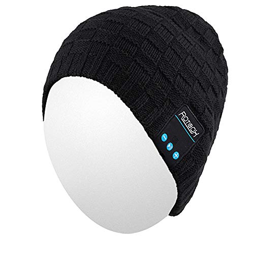 Qshell Winter Bluetooth Beanie Hat Warm Soft Knit Cap with Wireless Headphone Headset Earphone Stereo Speaker Microphone Hands Free for Outdoor Sport,Compatible with Iphone Android Cell Phones - Black