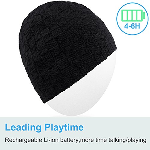 Qshell Winter Bluetooth Beanie Hat Warm Soft Knit Cap with Wireless Headphone Headset Earphone Stereo Speaker Microphone Hands Free for Outdoor Sport,Compatible with Iphone Android Cell Phones - Black