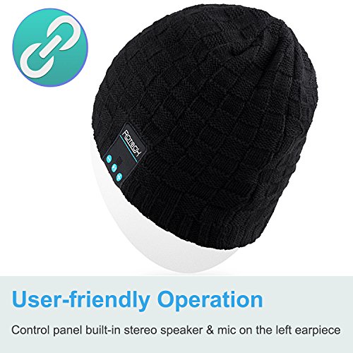 Qshell Winter Bluetooth Beanie Hat Warm Soft Knit Cap with Wireless Headphone Headset Earphone Stereo Speaker Microphone Hands Free for Outdoor Sport,Compatible with Iphone Android Cell Phones - Black