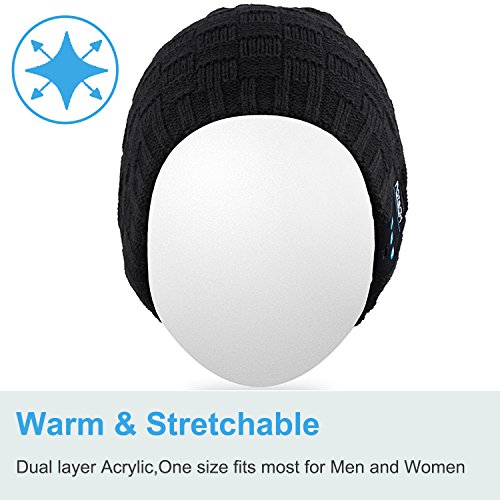 Qshell Winter Bluetooth Beanie Hat Warm Soft Knit Cap with Wireless Headphone Headset Earphone Stereo Speaker Microphone Hands Free for Outdoor Sport,Compatible with Iphone Android Cell Phones - Black