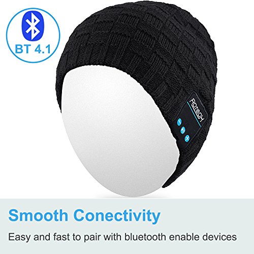 Qshell Winter Bluetooth Beanie Hat Warm Soft Knit Cap with Wireless Headphone Headset Earphone Stereo Speaker Microphone Hands Free for Outdoor Sport,Compatible with Iphone Android Cell Phones - Black