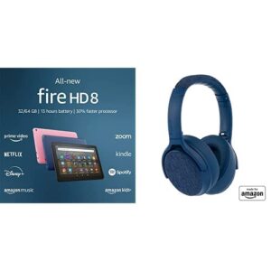 tablet bundle: includes all-new amazon fire hd 8 tablet, 8” hd display, 64 gb (denim) & made for amazon active noise cancelling bluetooth headphones (blue)