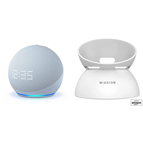 All-New Echo Dot (5th Gen, 2022 release) with clock | Cloud Blue, with Made for Amazon Battery Base| White