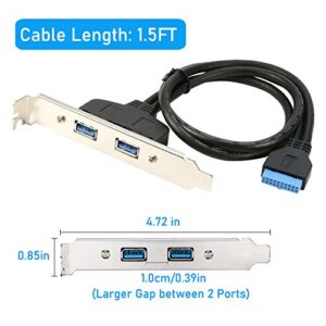 RIITOP 2 Ports USB 3.0 Female Back Panel to MB 20pin Header Connector Cable Adapter with PCI Slot Plate Bracket 1.5ft