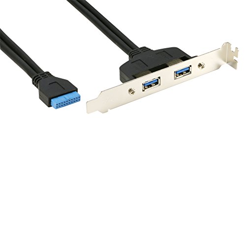 RIITOP 2 Ports USB 3.0 Female Back Panel to MB 20pin Header Connector Cable Adapter with PCI Slot Plate Bracket 1.5ft