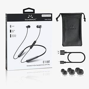 SoundMAGIC E11BT Neckband Bluetooth Headphones Wireless Earphones HiFi Stereo in Ear Headset with Microphone Noise Isolating Sports Earbuds Long Playtime Black