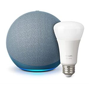 Echo (4th Gen) | Glacier White with Philips Hue White Smart Bulb