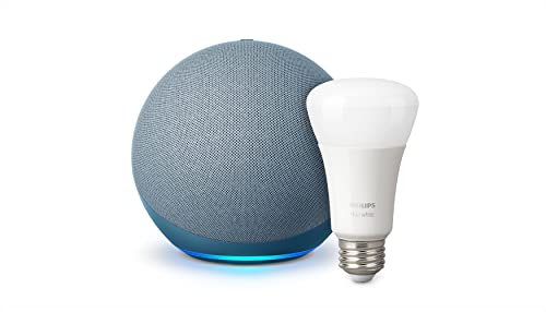 Echo (4th Gen) | Glacier White with Philips Hue White Smart Bulb