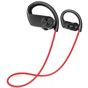 bluetooth earbuds running headphones, wireless workout headphones earbuds ipx7 waterproof with earhooks, sport stereo sweatproof in-ear earphones, 16 hour playtime – blackred