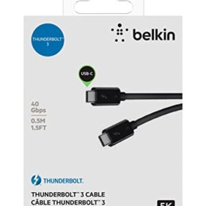 Belkin Thunderbolt 3 Cable (USB-C to USB-C) - USB C Cable For MacBook Air, Galaxy, Apple TV & More, Fast Charging Up To 100W, Made For USB-C, Thunderbolt 3 devices & 5K/Ultra HD - 1.6ft/0.5m - Black