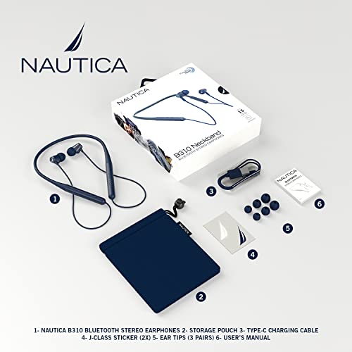 Nautica B310 Sport Wireless Bluetooth Earphones with Type-C Charging Cable, Neckband Earphones Magnetic Earbuds, Bluetooth v5.0 Earphones High Volume Levels, Flexibility, Portable Sweat Proof (Navy)