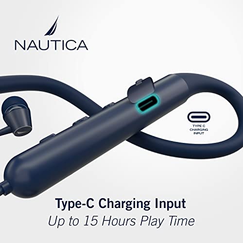 Nautica B310 Sport Wireless Bluetooth Earphones with Type-C Charging Cable, Neckband Earphones Magnetic Earbuds, Bluetooth v5.0 Earphones High Volume Levels, Flexibility, Portable Sweat Proof (Navy)