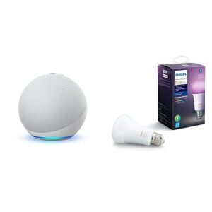 echo (4th gen) | glacier white with philips hue color smart bulb