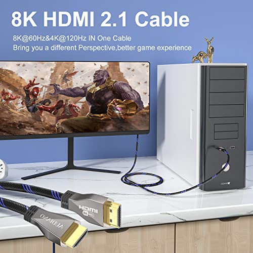 AUDIANO 8K HDMI 2.1 Cable, 48 Gbps Ultra High Speed 3D Nylon Braided Cord, Supports 8K 60Hz 4K 120Hz 144Hz, eARC Dolby Vision HDR 10, HDCP 2.2 2.3, Compatible with Roku/PS4/PS5/Blu-ray(6.6ft/2M)