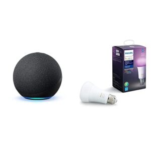 echo (4th gen) | charcoal with philips hue color smart bulb