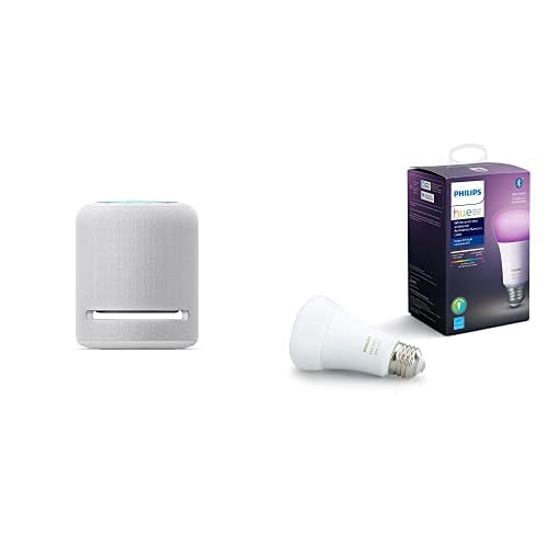 Echo Studio | Glacier White with Philips Hue Color Smart Bulb