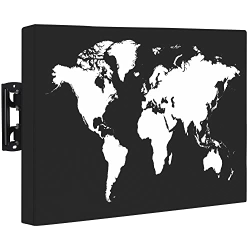 NEXCOVER Outdoor TV Cover, 52" to 55" TV Screen Protector, 600D Canvas Heavy Duty Waterproof Fade Resistant Material, World Map on Waterproof Canvas TV Protector for LCD, LED, Black