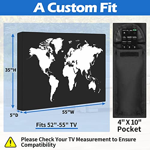 NEXCOVER Outdoor TV Cover, 52" to 55" TV Screen Protector, 600D Canvas Heavy Duty Waterproof Fade Resistant Material, World Map on Waterproof Canvas TV Protector for LCD, LED, Black