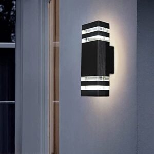 2 Pack Outdoor Wall Lamp Aluminum Up/Down Outside Wall Light E26 Exterior Wall Sconce IP65 Waterproof Black Garden Lights with Light Sensitive Senso for Patio Terrace Garden Pathway Porch Post