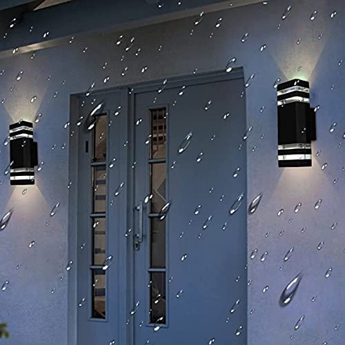 2 Pack Outdoor Wall Lamp Aluminum Up/Down Outside Wall Light E26 Exterior Wall Sconce IP65 Waterproof Black Garden Lights with Light Sensitive Senso for Patio Terrace Garden Pathway Porch Post