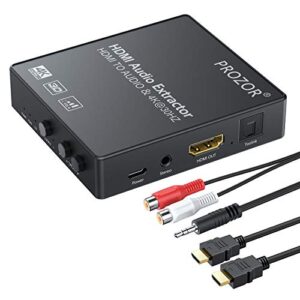 prozor hdmi audio extractor with volume control 4k, hdmi to optical spdif toslink + r/l(rca) + 3.5mm stereo audio support 4k 3d 1080p