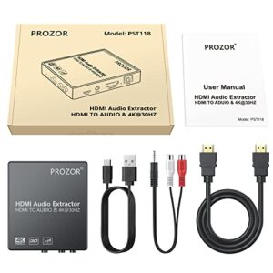 PROZOR HDMI Audio Extractor with Volume Control 4K, HDMI to Optical Spdif Toslink + R/L(RCA) + 3.5mm Stereo Audio Support 4K 3D 1080P