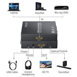 PROZOR HDMI Audio Extractor with Volume Control 4K, HDMI to Optical Spdif Toslink + R/L(RCA) + 3.5mm Stereo Audio Support 4K 3D 1080P