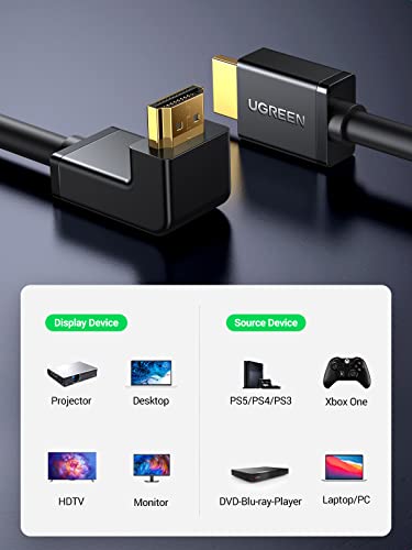 UGREEN HDMI Cable 4K Right Angle 270 Degree HDMI Cord High Speed HDMI 2.0 Cable 4K@60Hz HD 3D 1080P ARC Compatible for TV PC Nintendo Switch Xbox PS5 PS4 PS3 Laptop 3FT